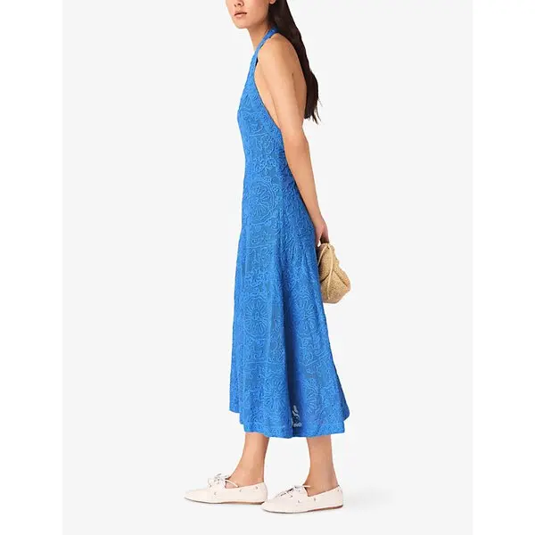 Maje Backless Floral Guipure Cotton Midi Dress