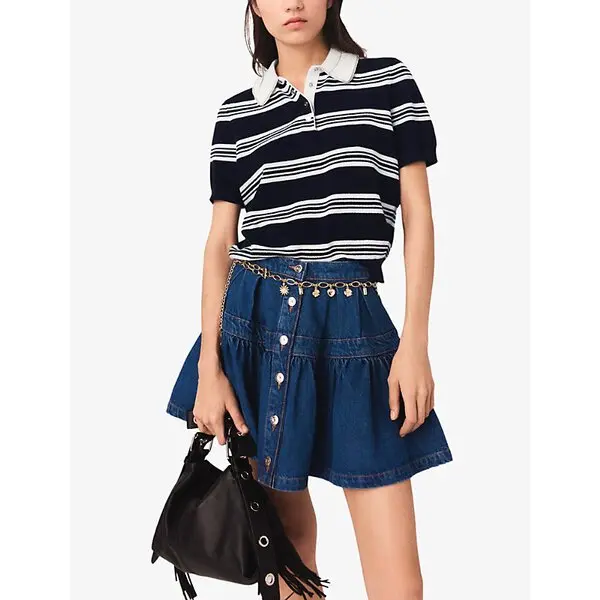 Maje Flared Button-down Denim Mini Skirt