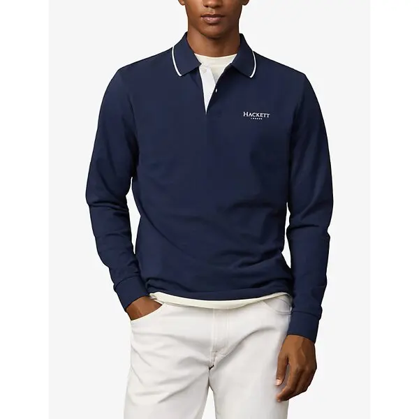 HACKETT Heritage Branded Classic-fit Cotton-jersey Polo Sweatshirt