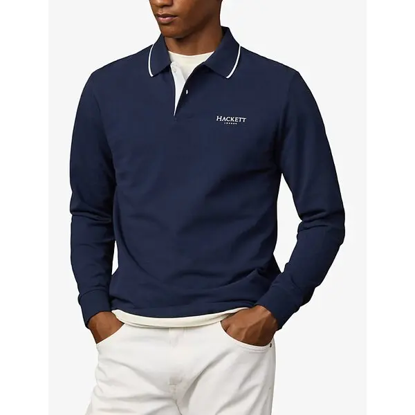 HACKETT Heritage Branded Classic-fit Cotton-jersey Polo Sweatshirt