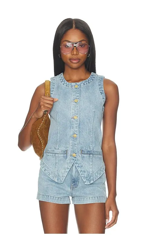 Show Me Your Mumu Sleeveless Button-up Denim Vest - Blue