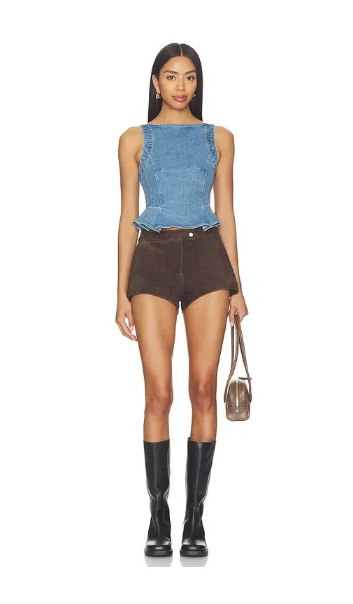 Free People Sunfaded Denim Peplum Top