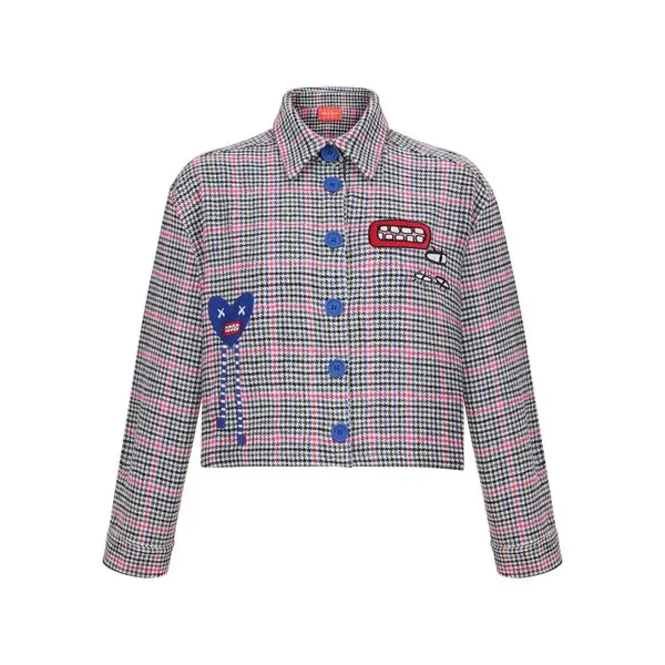 KING NAKED Pink And Blue Plaid Embroidered Crop Shirt