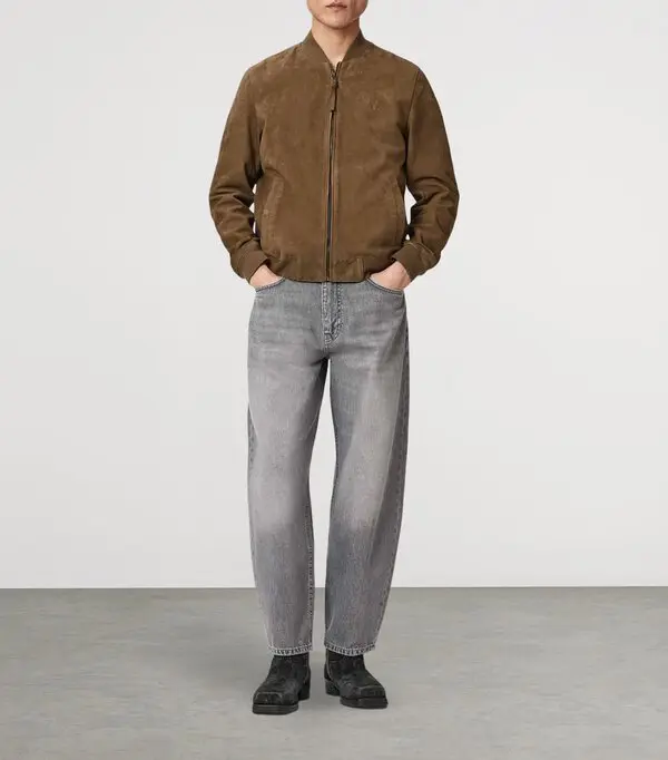ALLSAINTS Suede Bomber Jacket - Brown