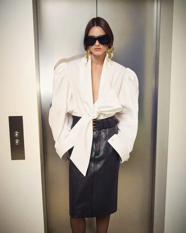 Saint Laurent Balloon-sleeve Blouse In Cotton Poplin - White