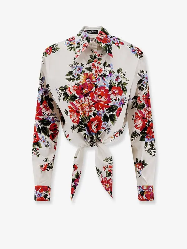 Dolce & Gabbana Floral Print Cotton Shirt With Knot Detail