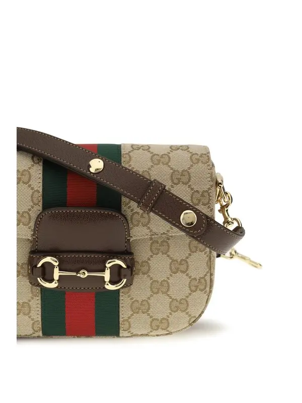Gucci Small Horsebit 1955 Shoulder Bag In Gg Fabric - Cream