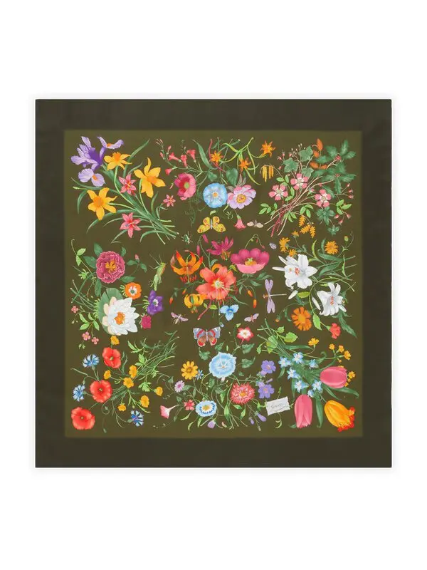 Gucci Printed Silk Twill Scarf - Green