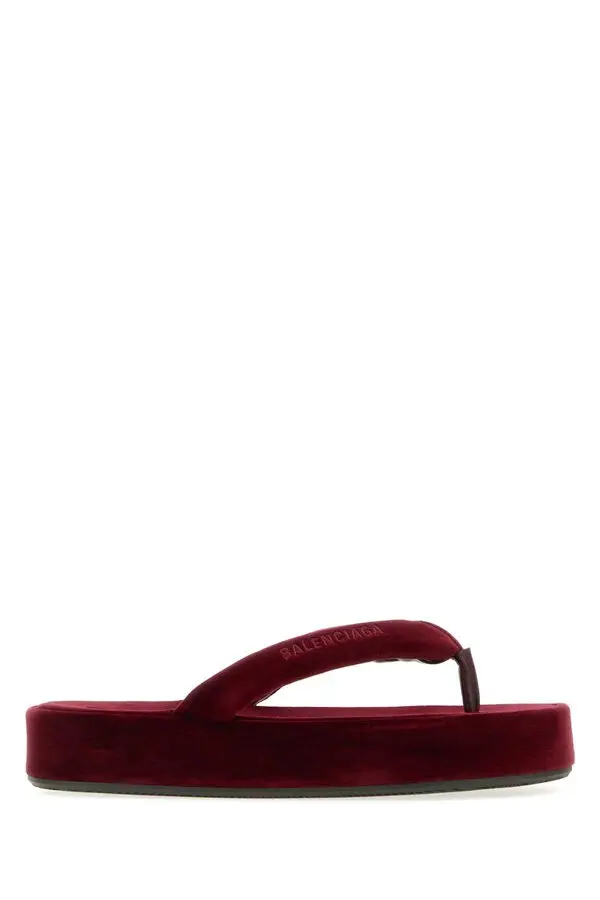 Balenciaga Tiziano Velvet Jet Lag Thong Slippers - Red