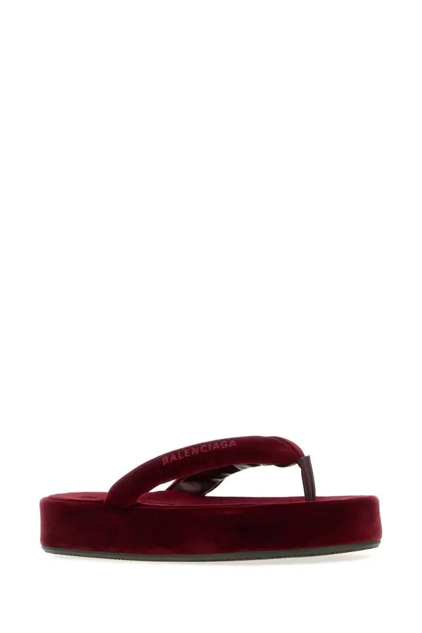 Balenciaga Tiziano Velvet Jet Lag Thong Slippers - Red