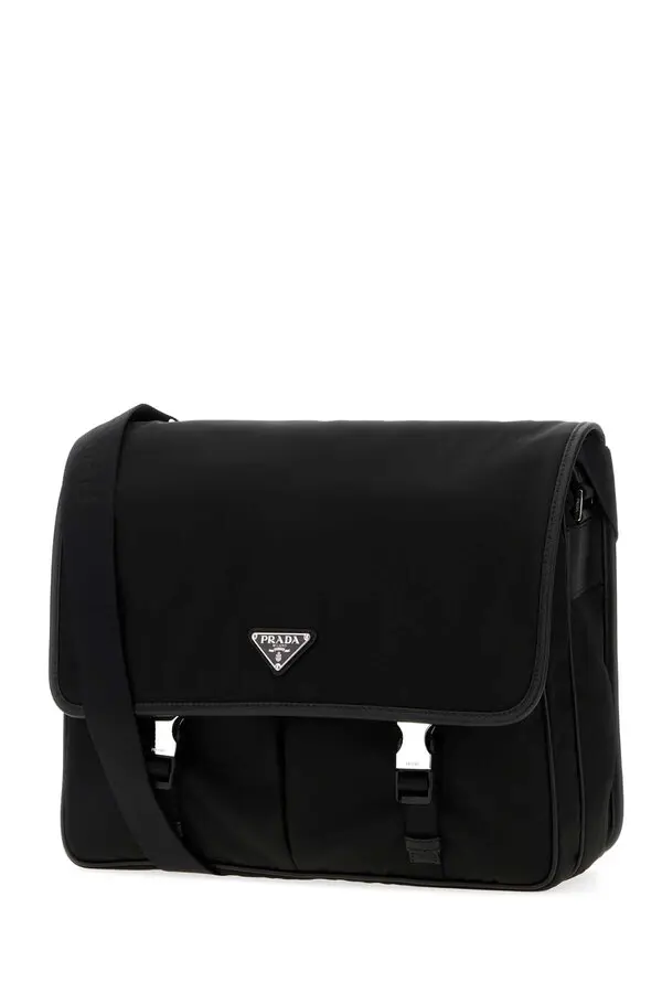 Prada Canvas Shopping Bag With Silver Tone Finishing