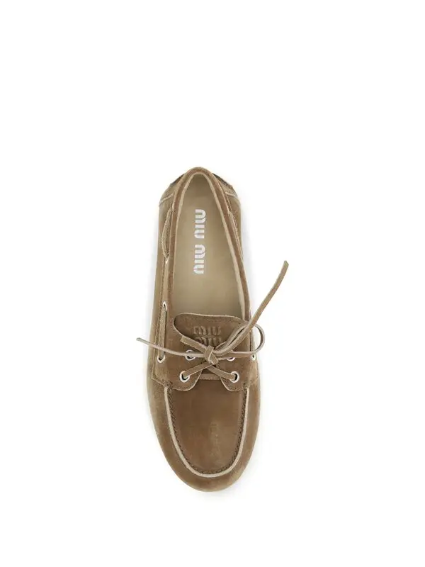 Miu Miu Delavé Suede Unlined Loafers - Cream