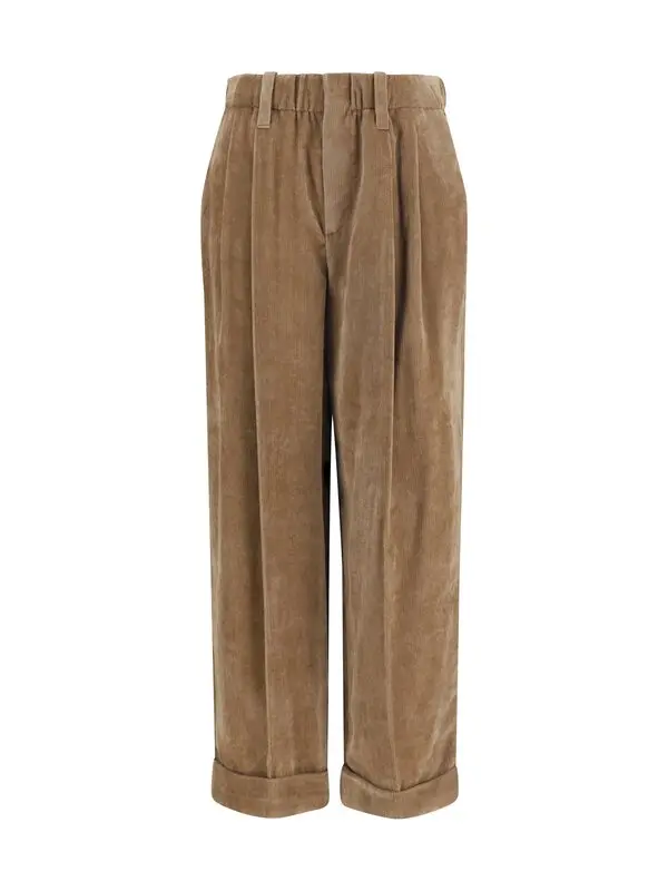 Brunello Cucinelli Elasticated Viscose And Cashmere Pants - Brown