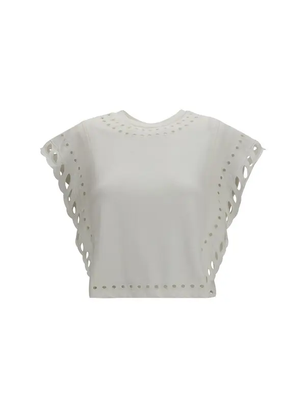 Isabel Marant Étoile Odyle Cropped T-shirt With Cut-out Embroidery - White
