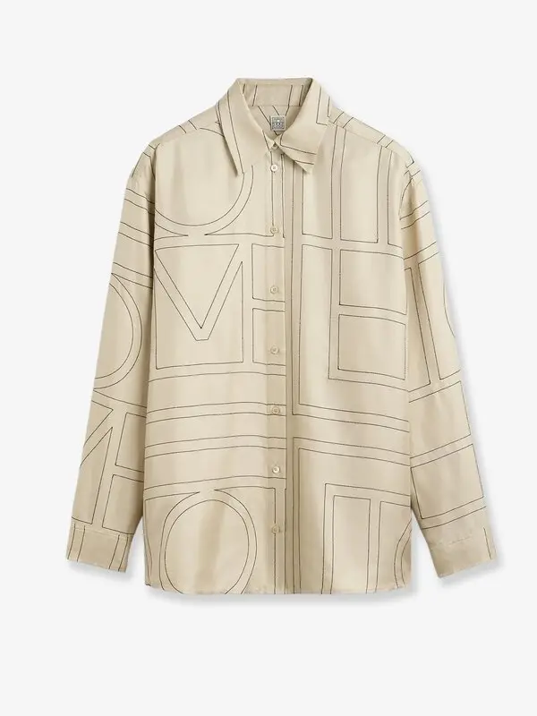 TOTEME Organic Silk Monogram Embroidered Shirt - Cream
