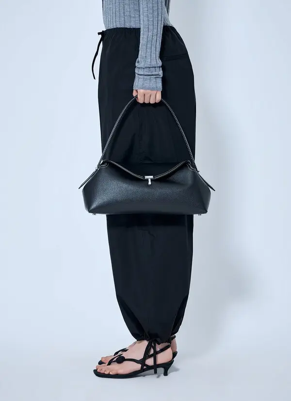 TOTEME T-lock Grained Leather Shoulder Bag - Black
