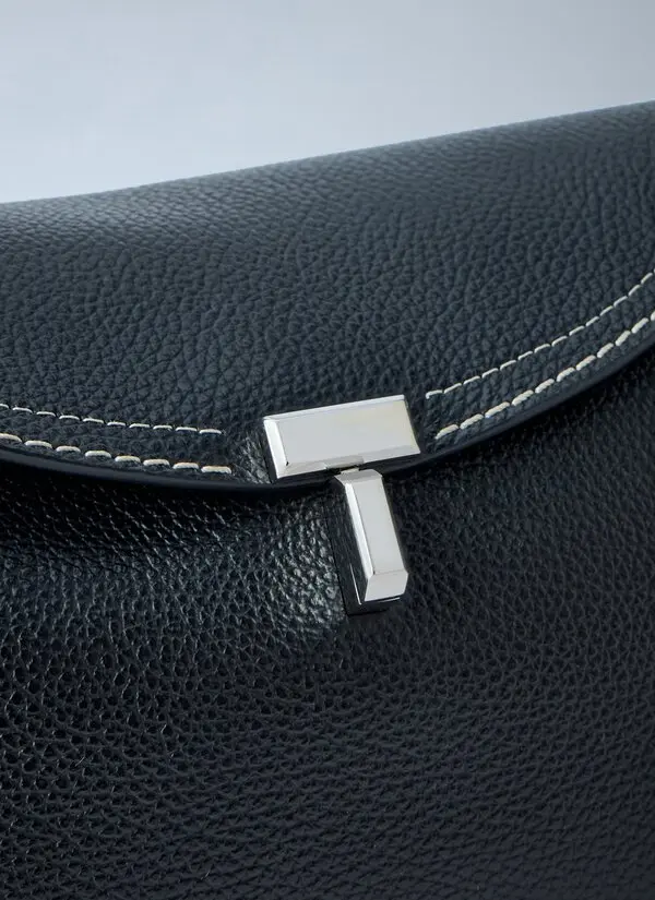 TOTEME T-lock Grained Leather Shoulder Bag - Black