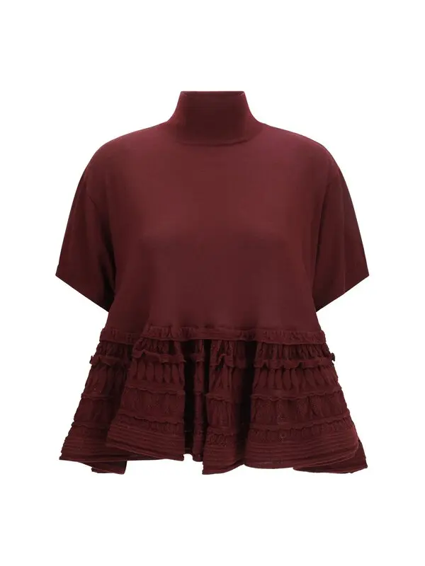 Alaïa Virgin Wool T-shirt With Peplum Detail