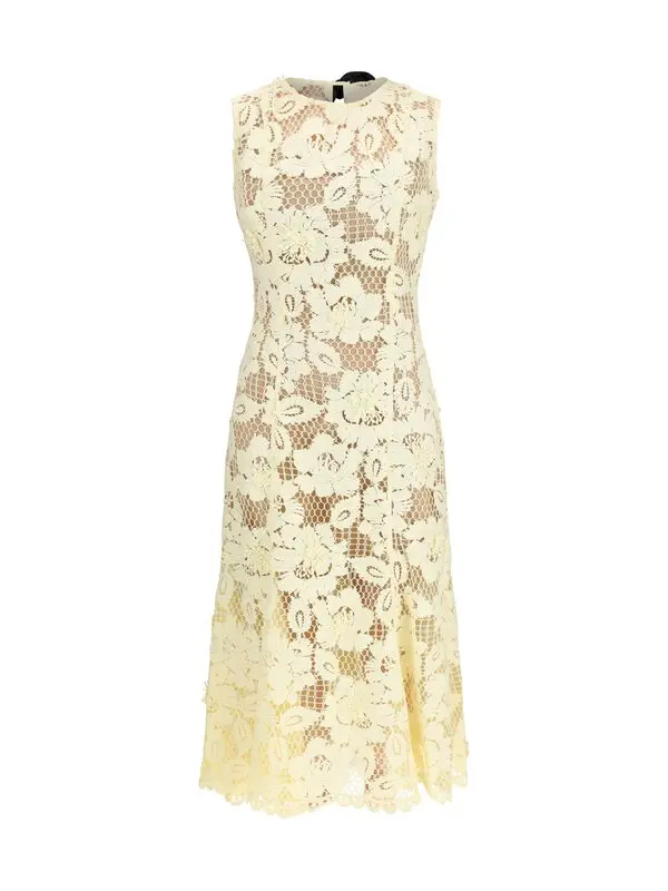 SELF-PORTRAIT Crochet Lace Midi Dress - Yellow