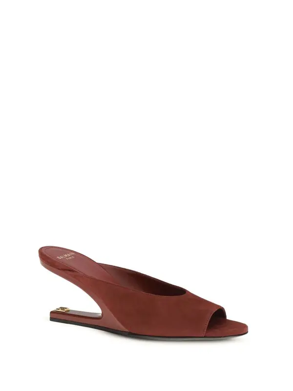 Balmain Suede Sculptural Heel Mules