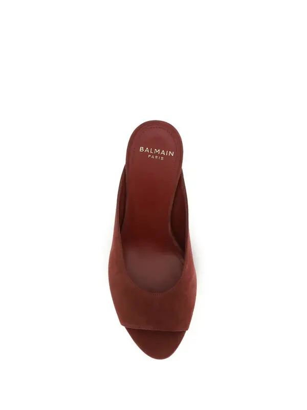 Balmain Suede Sculptural Heel Mules
