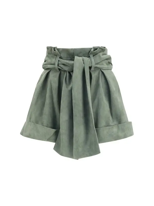 Balmain High-waisted Suede Shorts With Flared Silhouette - Green