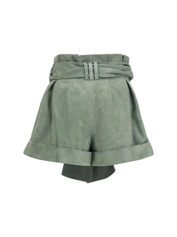 Balmain High-waisted Suede Shorts With Flared Silhouette - Green