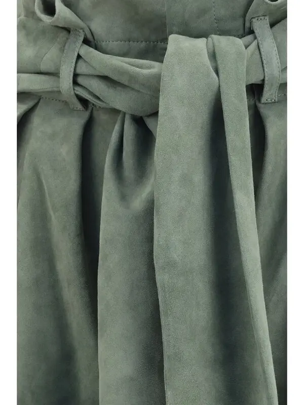 Balmain High-waisted Suede Shorts With Flared Silhouette - Green
