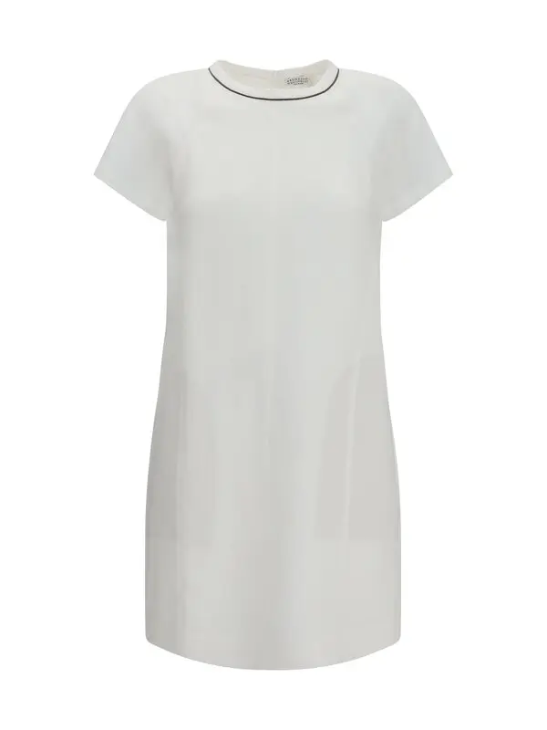 Brunello Cucinelli Midi Linen Dress With Monili Chain Detail