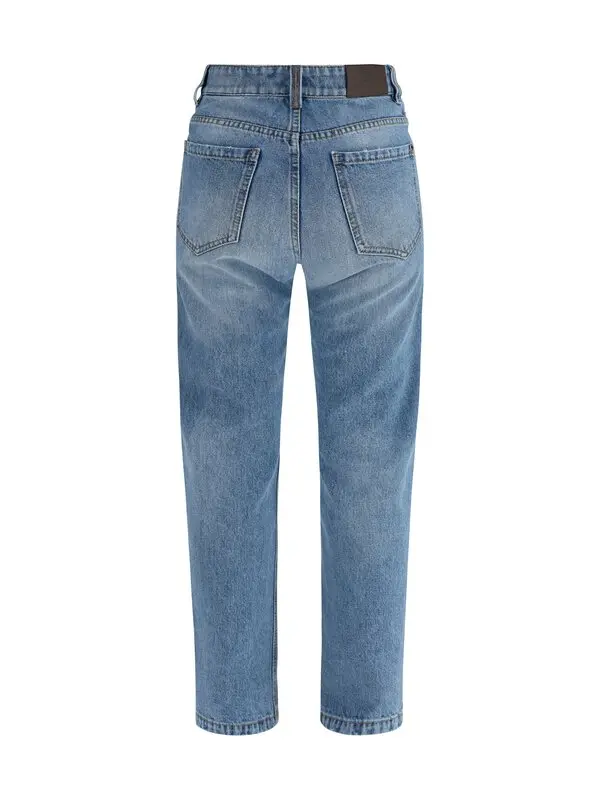 Brunello Cucinelli Retro Denim Pants With Monili Embellishment - Blue