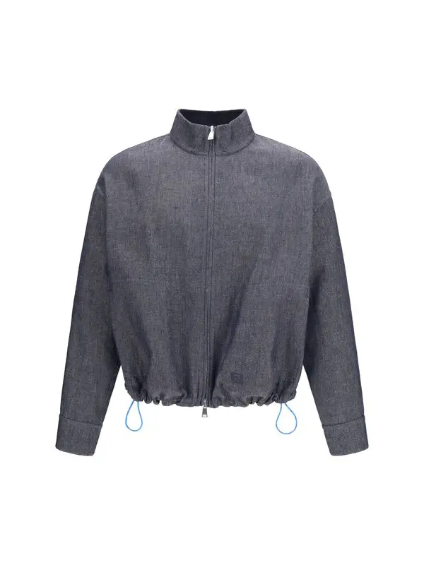 Fendi Reversible Zip-up Denim Jacket With Drawstring Hem