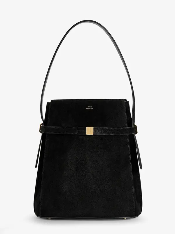 TOTEME Belted Suede Bucket Bag - Black