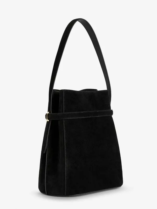 TOTEME Belted Suede Bucket Bag - Black