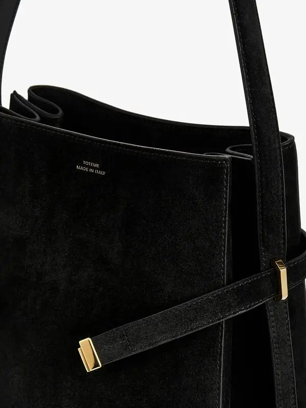 TOTEME Belted Suede Bucket Bag - Black