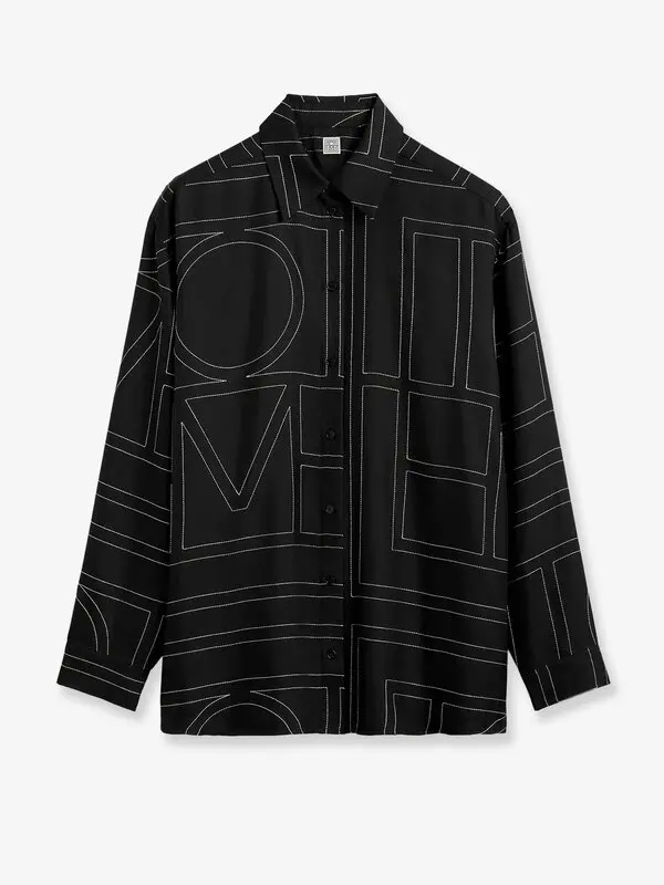 TOTEME Organic Silk Shirt With Monogram Embroidery - Black