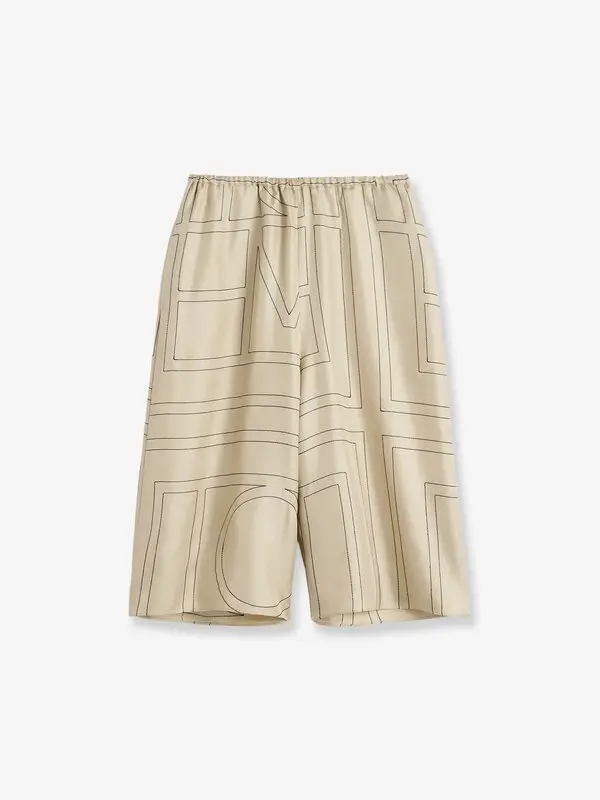 TOTEME Organic Silk Bermuda Shorts With Monogram Embroidery - Cream