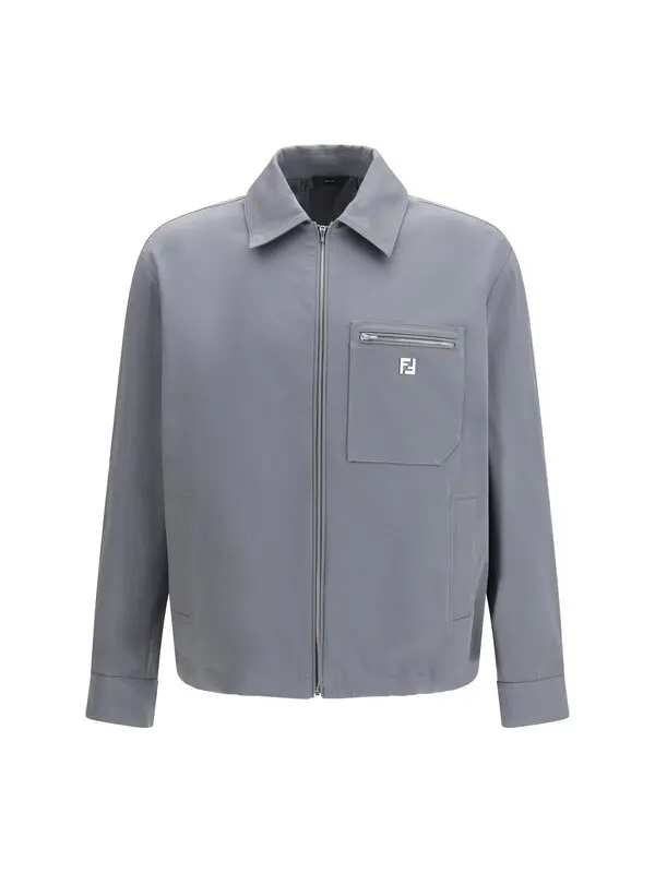Fendi Cotton Zip-up Jacket With Ff Logo Plaque