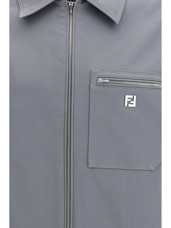 Fendi Cotton Zip-up Jacket With Ff Logo Plaque