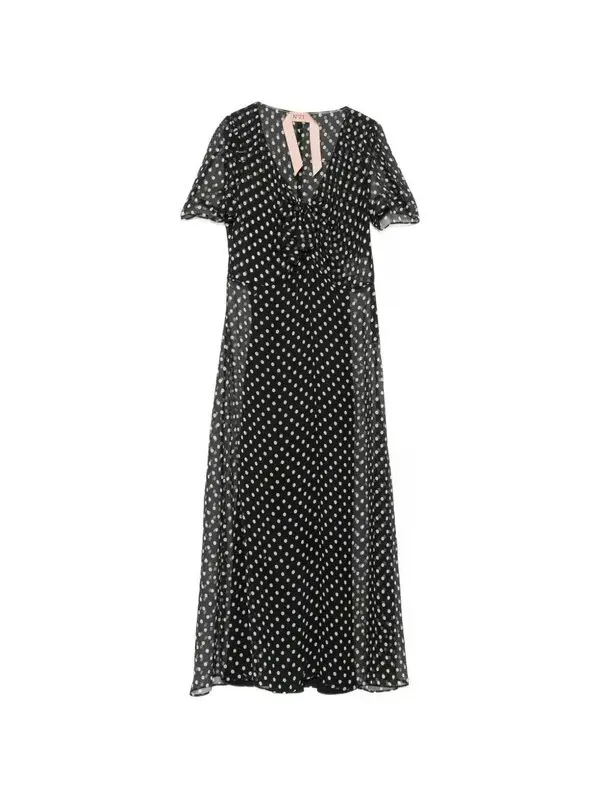 N°21 Polka Dot Silk Midi Dress - Black