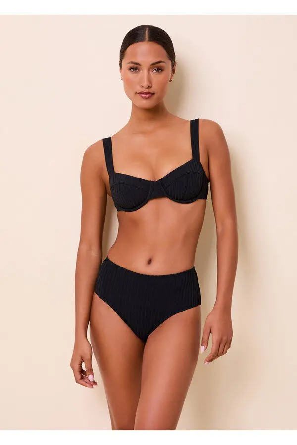 Solid & Striped Lilo Bikini Bottom In Luxe Rib Noir