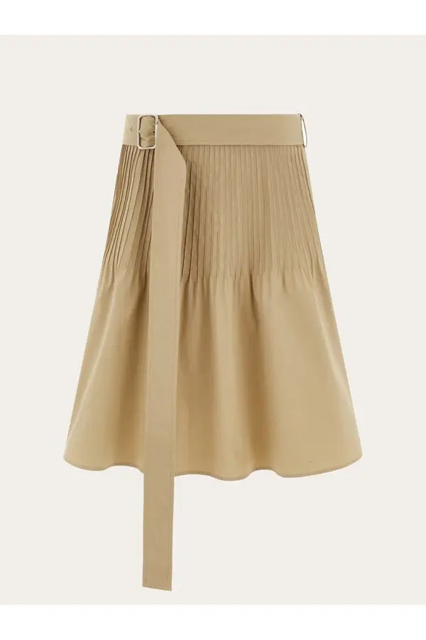 FERRAGAMO Pleated Belted Knee-length Skirt - Neutral