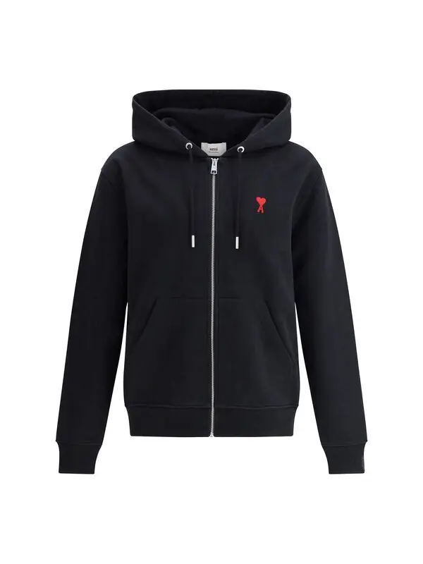 AMI Paris Embroidered Logo Cotton Hoodie - Black