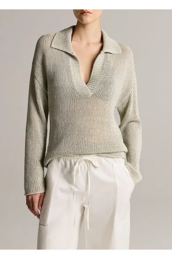 Vince Italian Coated Cotton-blend Polo Sweater - Natural