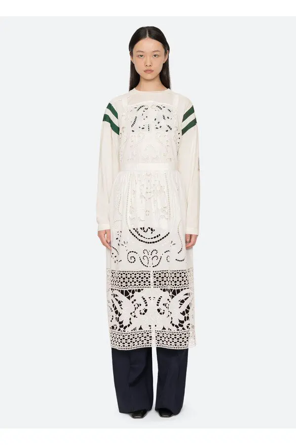 Sea Gardener Embroidered Apron Top - White