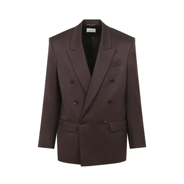 Saint Laurent Double-breasted Peak Lapel Jacket - Brown