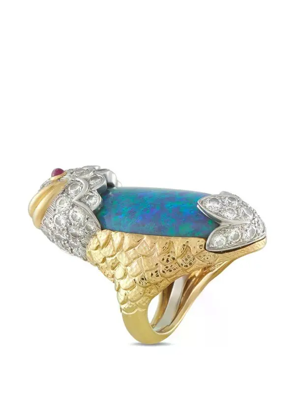 David Webb Opal And Diamond Fish Ring - Gold