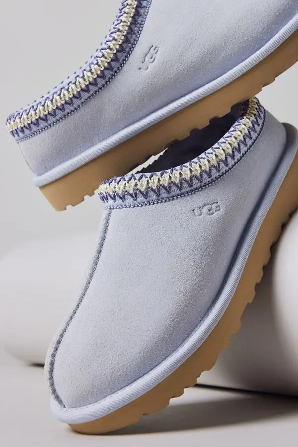 UGG Tasman Suede Embroidered Braid Slipper Clogs - Purple