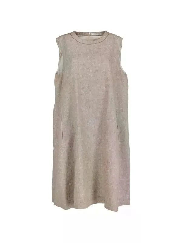 Fabiana Filippi Beige Linen-silk Blend Sleeveless Mini Dress