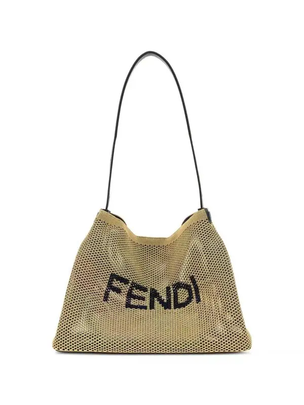 Fendi Logo-embroidered Shoulder Bag - Neutrals