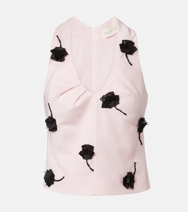 SHUSHU/TONG V-neck Floral Appliqué Top - Pink